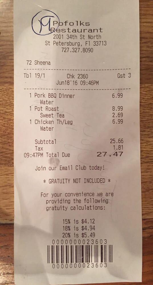 Menu at PoFolks Restaurant, Saint Petersburg, 34th St N