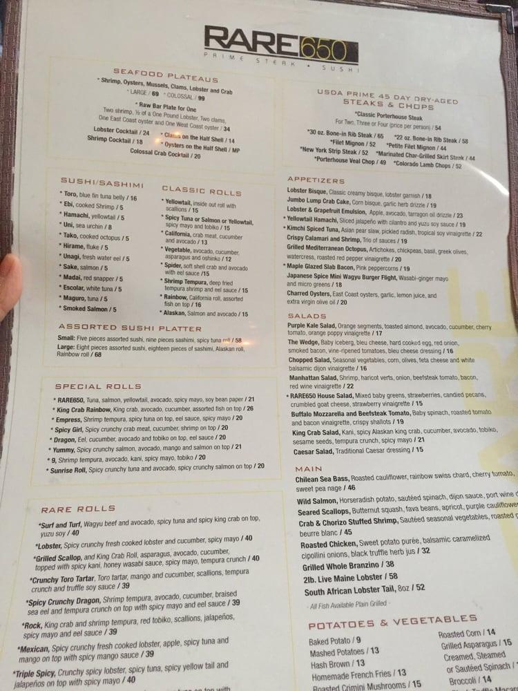 Menu at RARE650 restaurant, Syosset