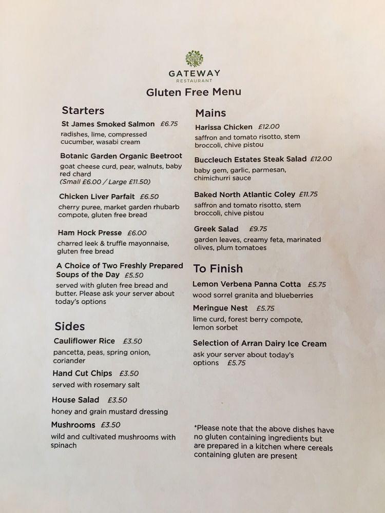 Menu at The Gateway Café restaurant, Edinburgh