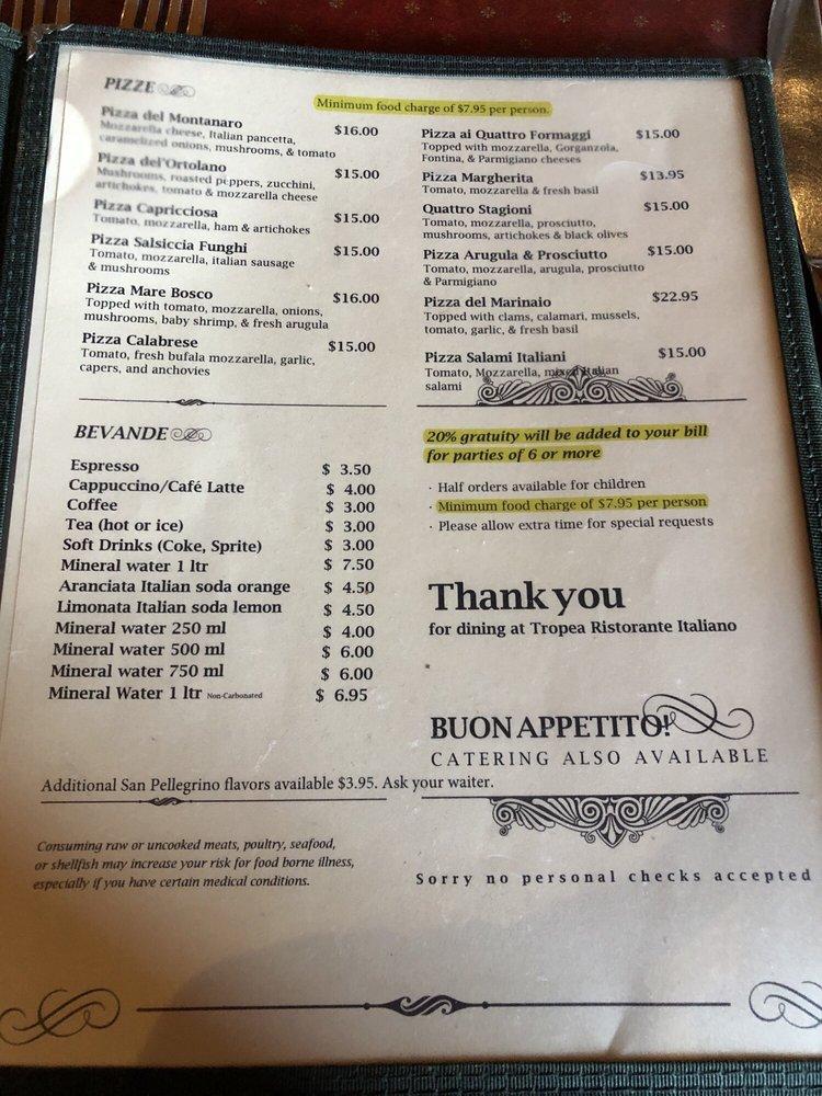 Menu at Tropea Ristorante Italiano pizzeria, Redmond, NE 87th St