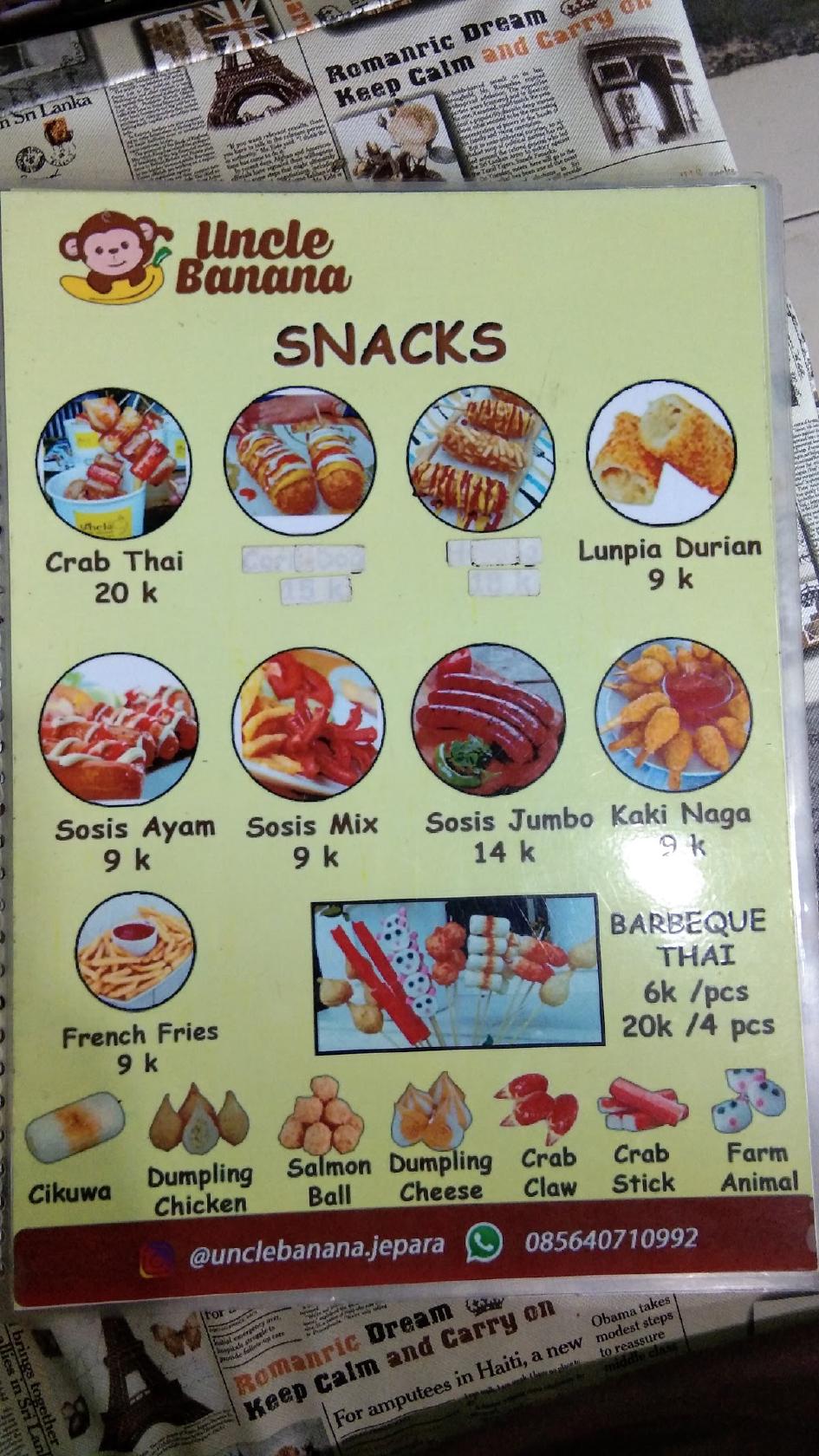 Menu at Uncle Banana cafe, Jepara