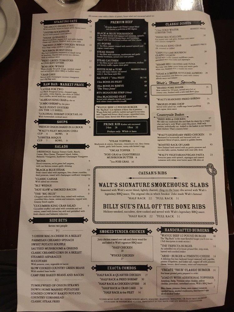 Menu at Walt's Hitching Post steakhouse, Fort Wright