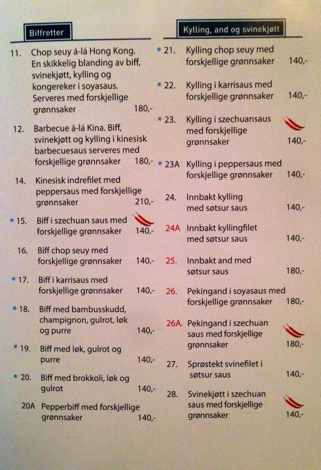 Menu at Lai lai take away restaurant, Arendal