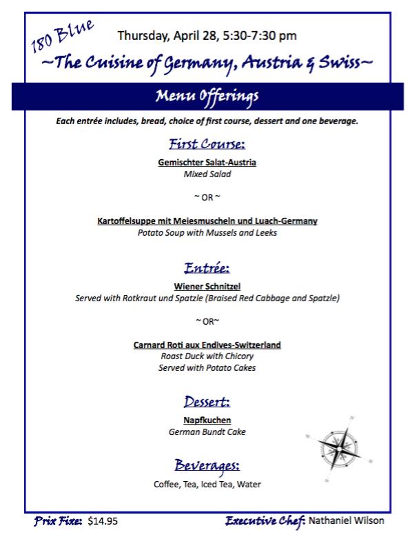 Menu at 180 Blue Restaurant, Durham