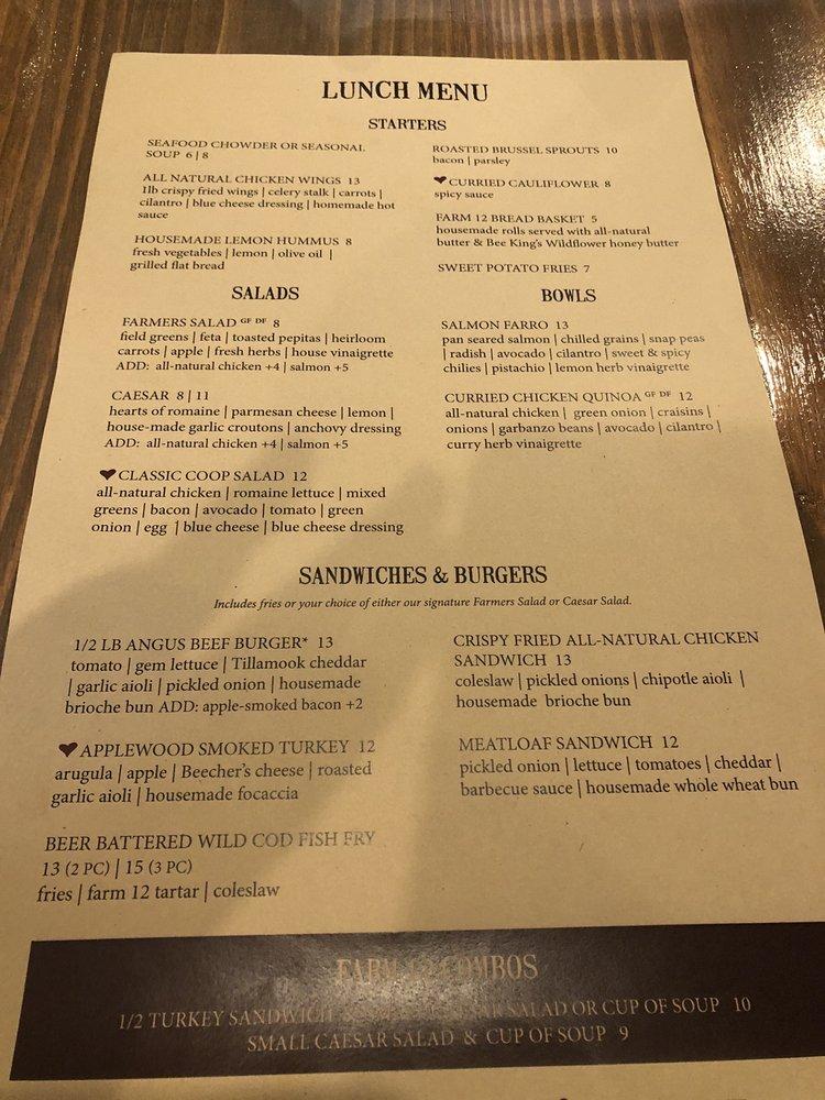 Menu at Farm 12 Restaurant, Puyallup
