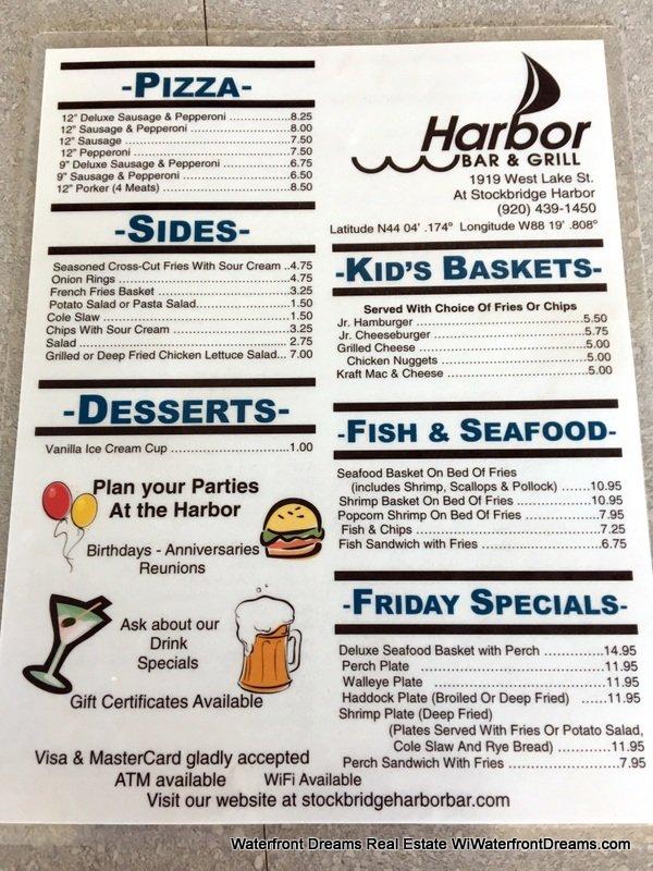Menu at Harbor Bar, Stockbridge, W Lake St