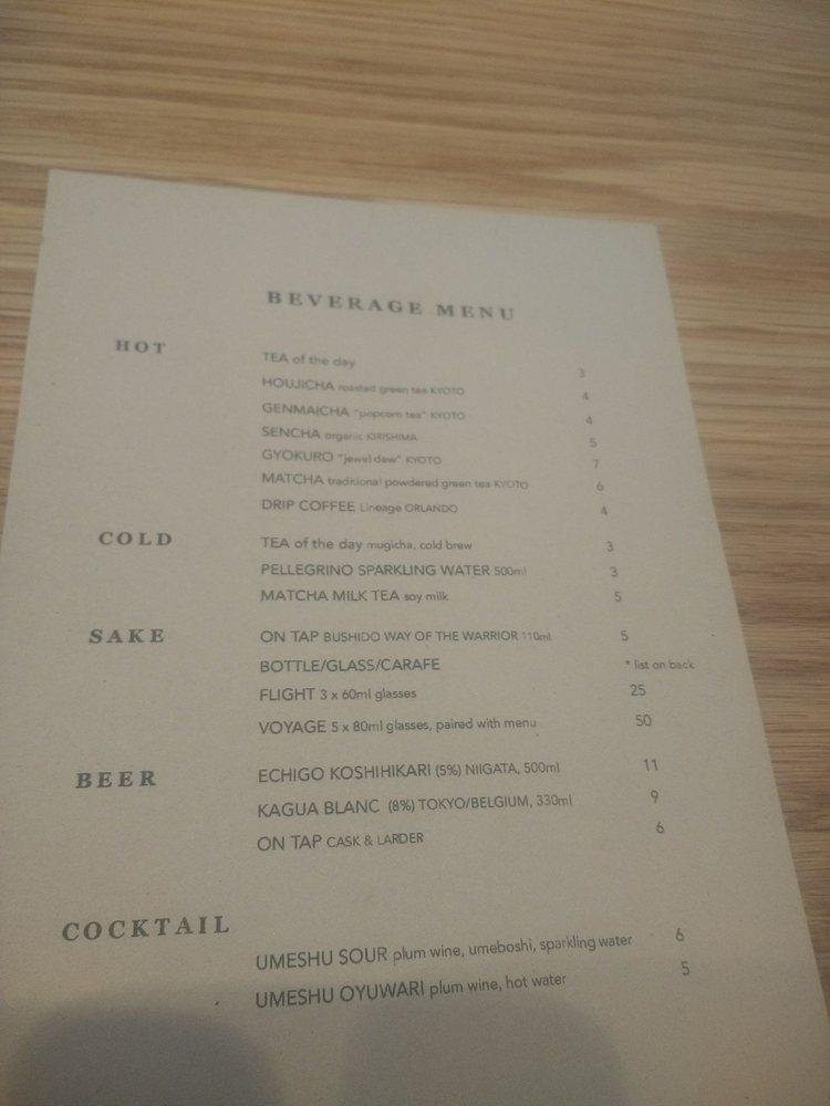 Menu at Kadence restaurant, Orlando, Winter Park Rd