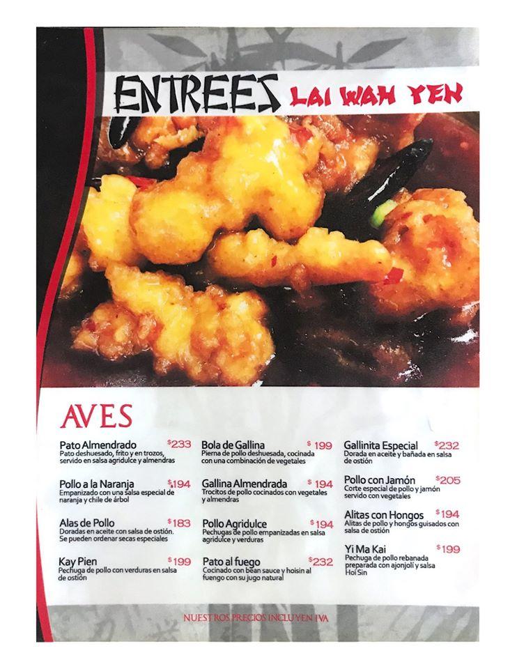 Menu at Lai Wah Yen restaurant, Ciudad Juarez, Avénida dé las Américas #276
