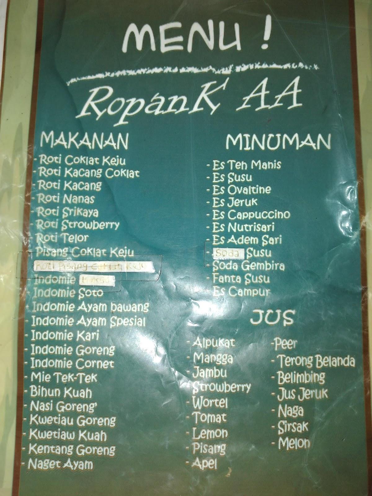 Carta del café Ropang Aa, West Jakarta, Jl. Kusuma No.35