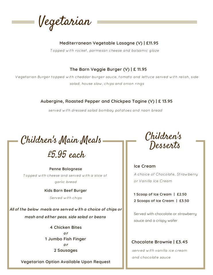 Menu at The Barn at Pengarreg, Llanrhystud, A487
