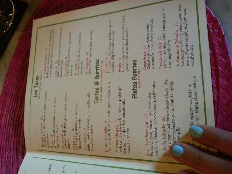 Menu at Toloache restaurant, West New York, 251 W 50th St