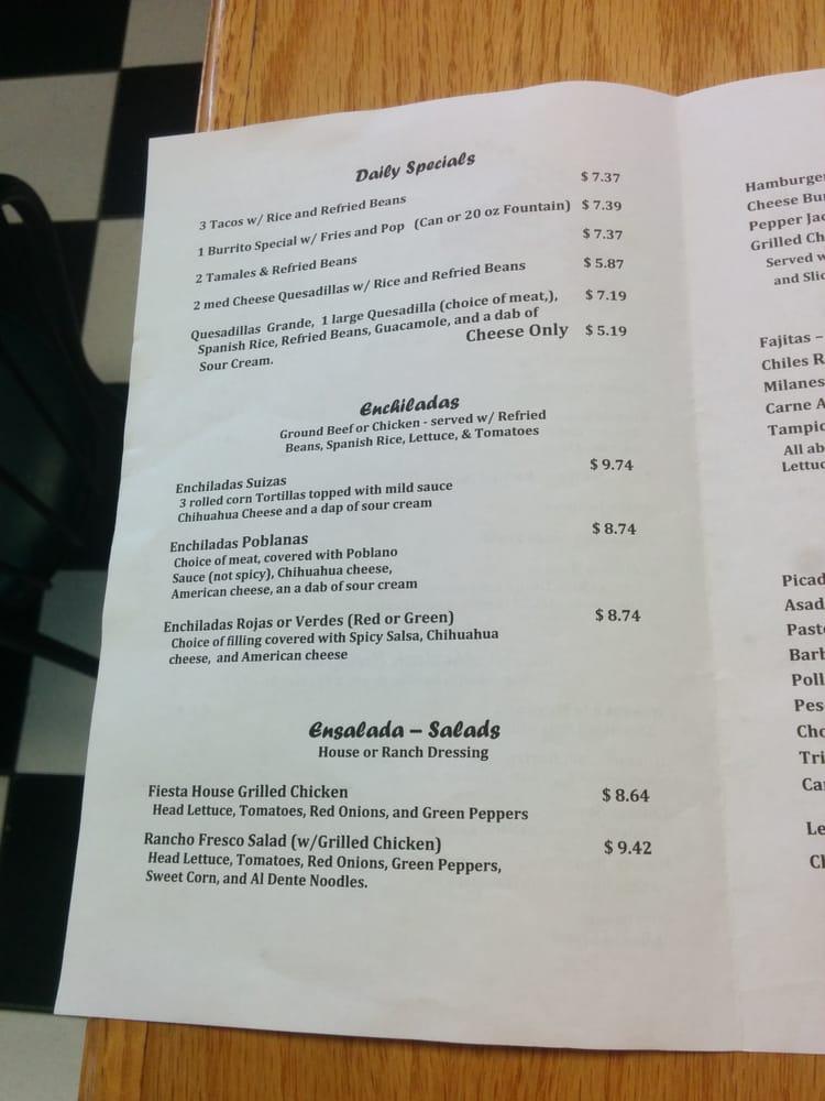 Menu at Bella Vista Mexican Restaurant, Algonquin