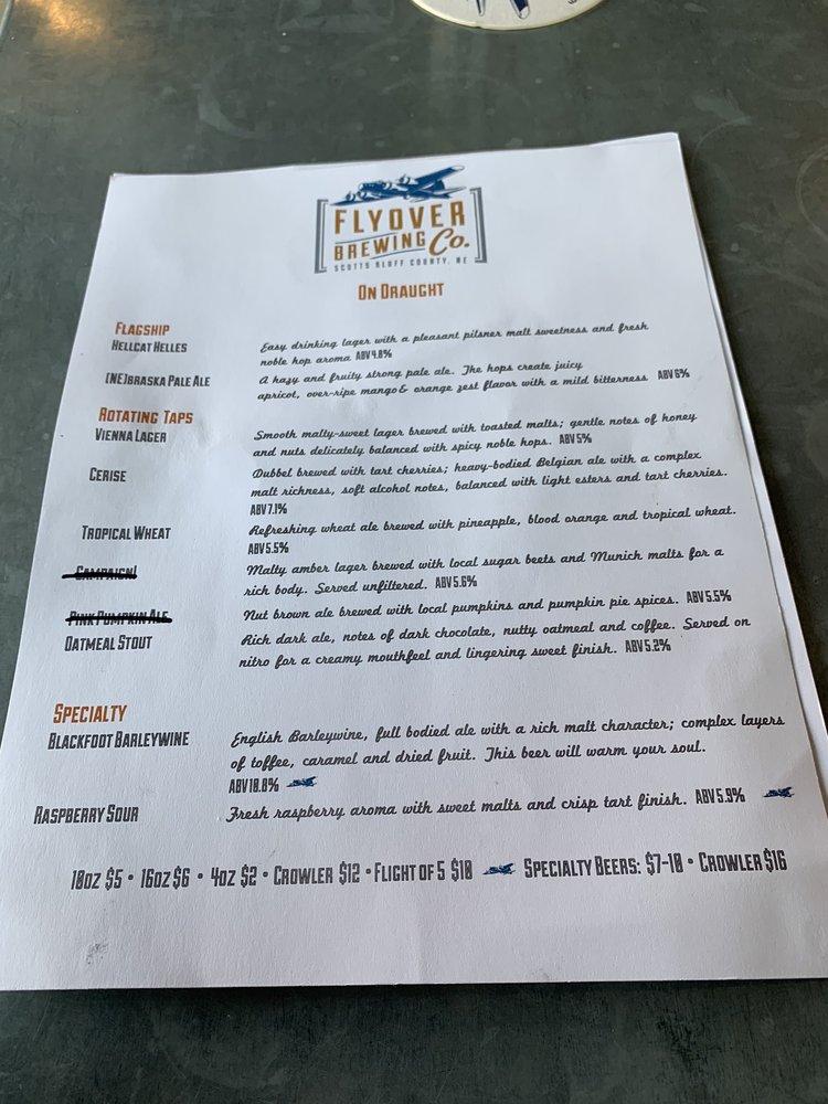 Menu at Flyover Brewing pub & bar, Scottsbluff