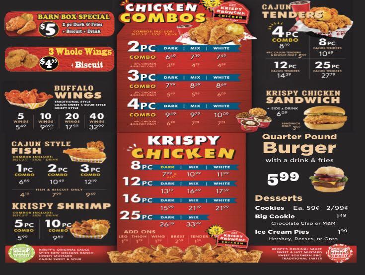 Menu at Krispy Krunchy Chicken restaurant, New Britain, 687 Arch St