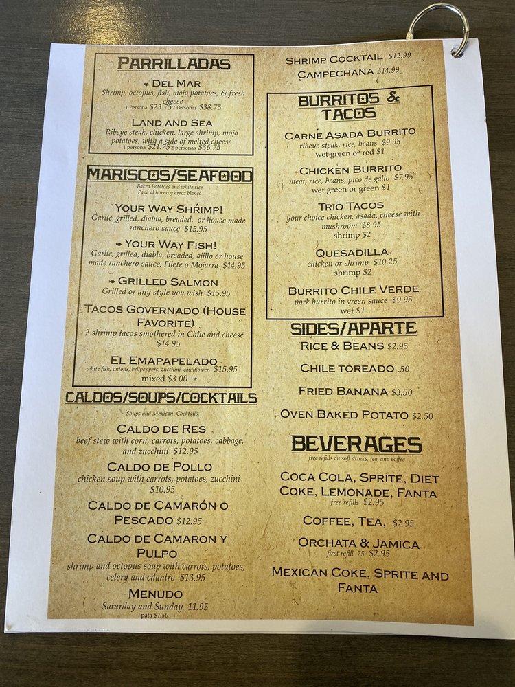 Menu at La Paloma Grill restaurant, Montebello