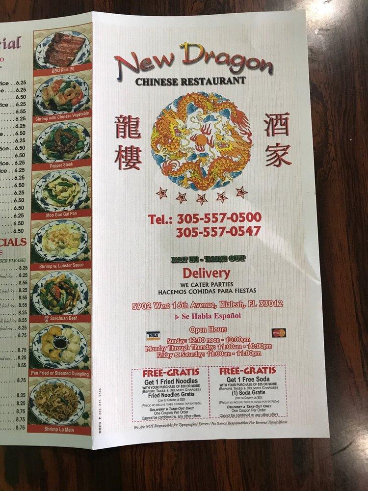 Menu at New Dragon Restaurant, Hialeah