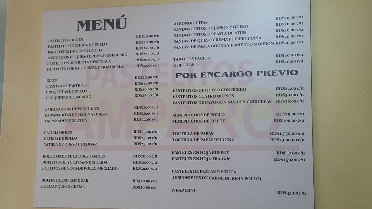 Menu at Pastelitos Amparo restaurant, Santo Domingo