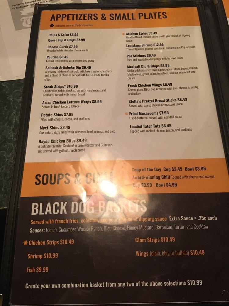 Menu at Stella's Black Dog Tavern pizzeria, Plymouth