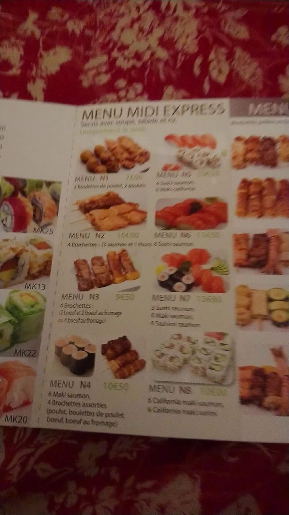 Menu at Yamazaki restaurant, Pontoise
