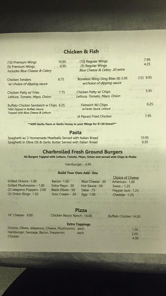 Menu at Big G's Pub, Whitehall