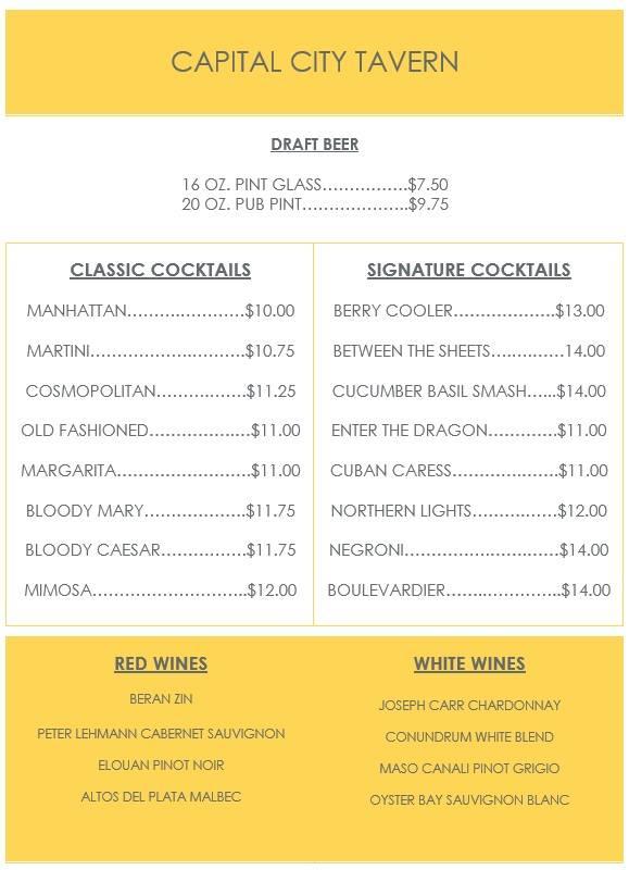 Menu at Capital City Tavern pub & bar, Juneau