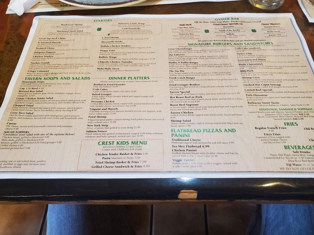 Menu at Crest Tavern pub & bar, Wildwood Crest