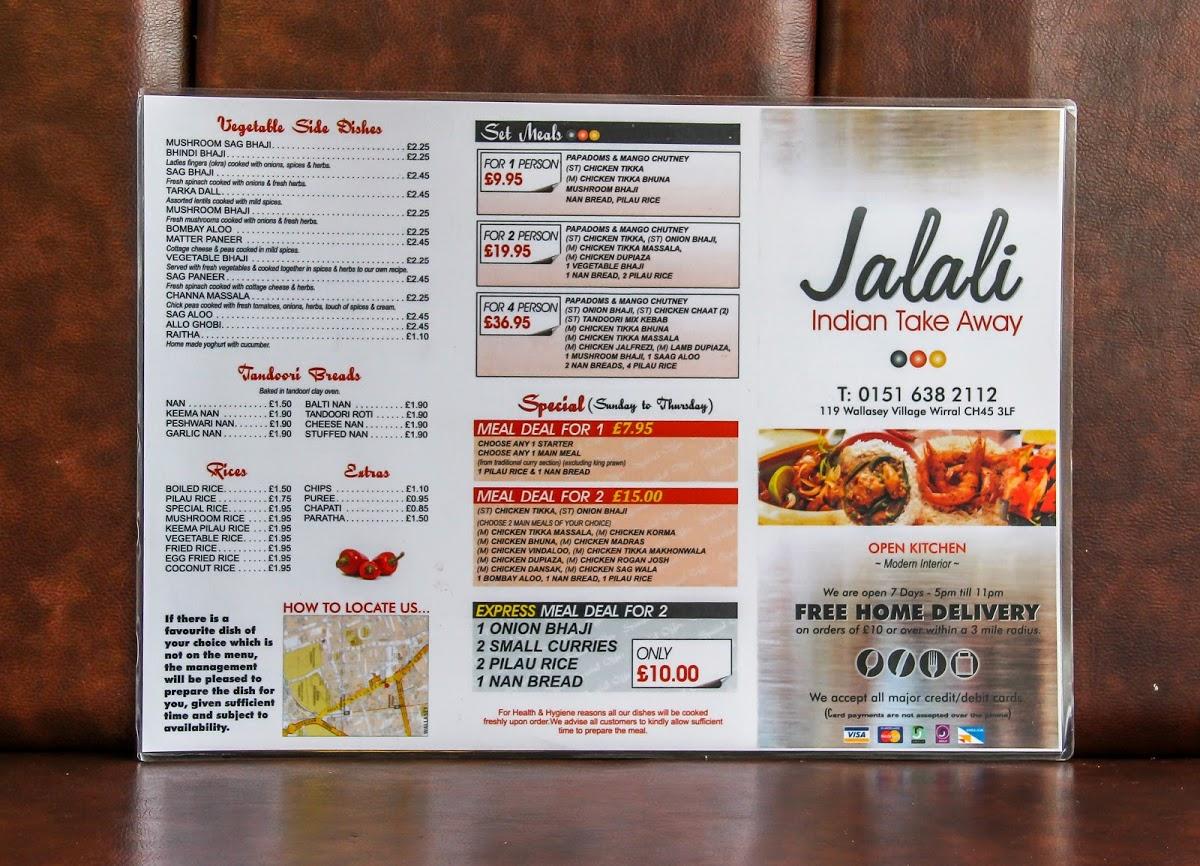 Menu at Jalali Indian fast food, Wallasey