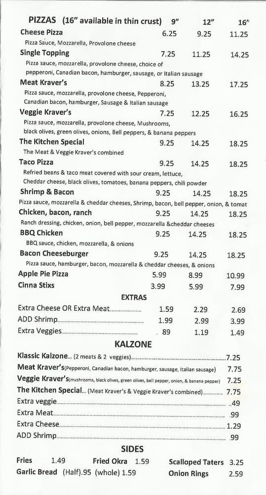 Menu at Kevin Cafe and Pizza, Clinton