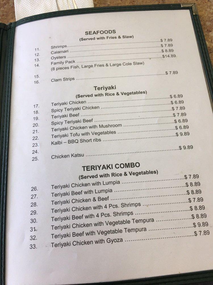 Menu at Mum's Fish & Chips Teriyaki restaurant, Bremerton, Wheaton Way