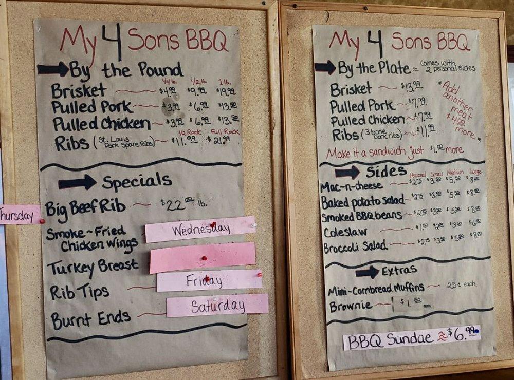 Menu at My 4 Sons BBQ, Tacoma
