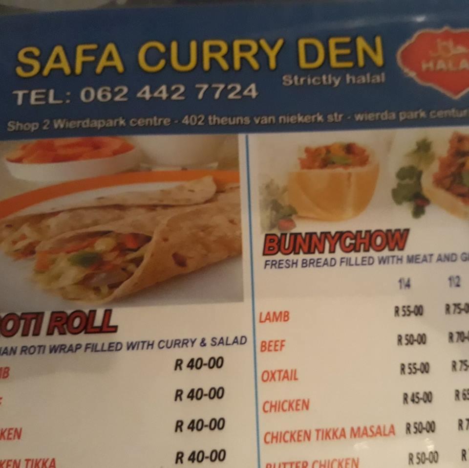 Menu at Safa Curry Den restaurant, Centurion