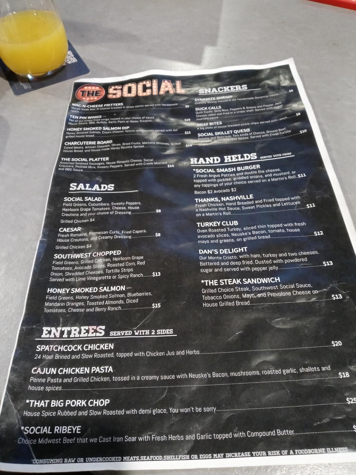 Menu at The Social restaurant, Jonesboro
