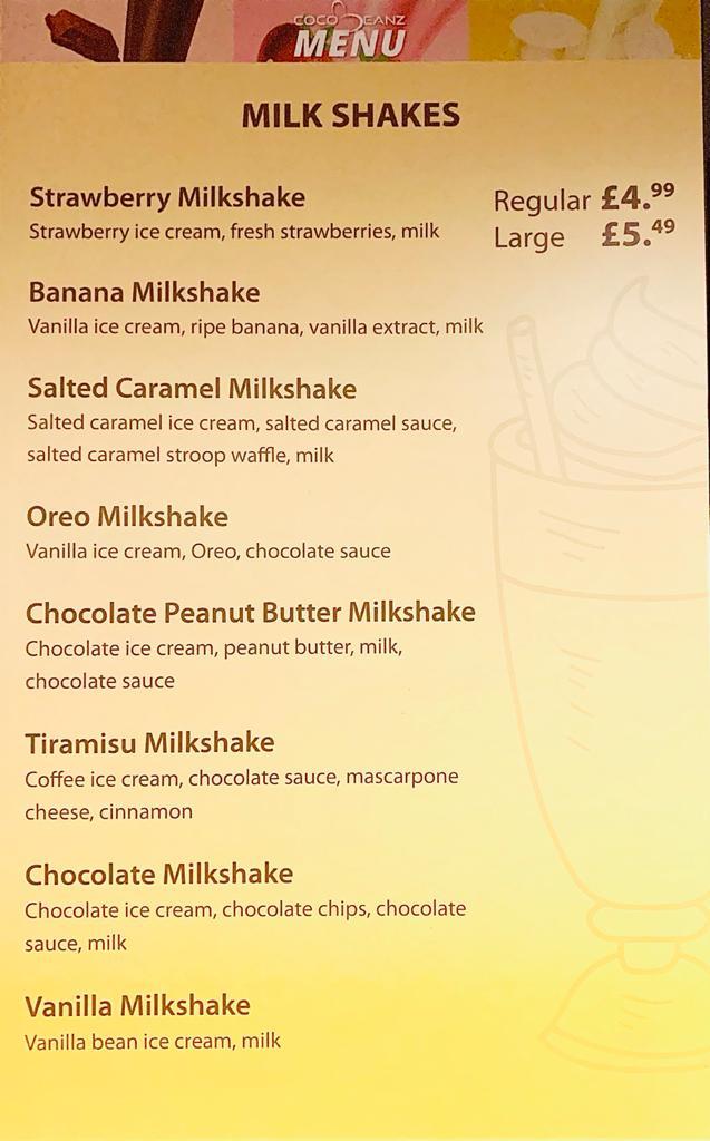 Menu at Coco Beanz cafe, Morden
