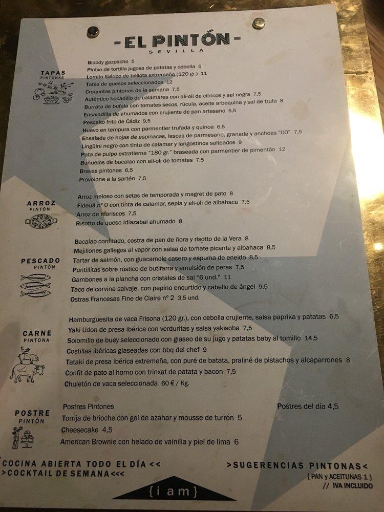Menu at Restaurante El Pintón, Seville