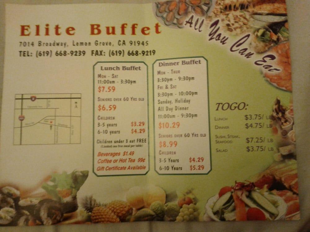 Menu at Elite Buffet restaurant, Lemon Grove