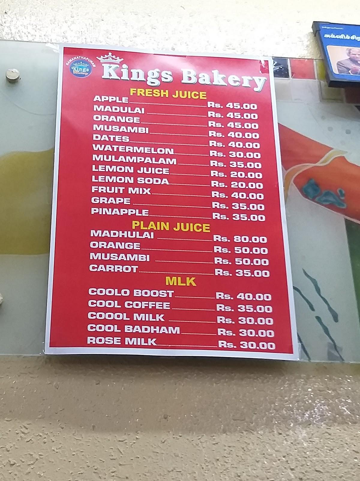 Menu at Kings Bakery, Coimbatore, X2W2+PPJ