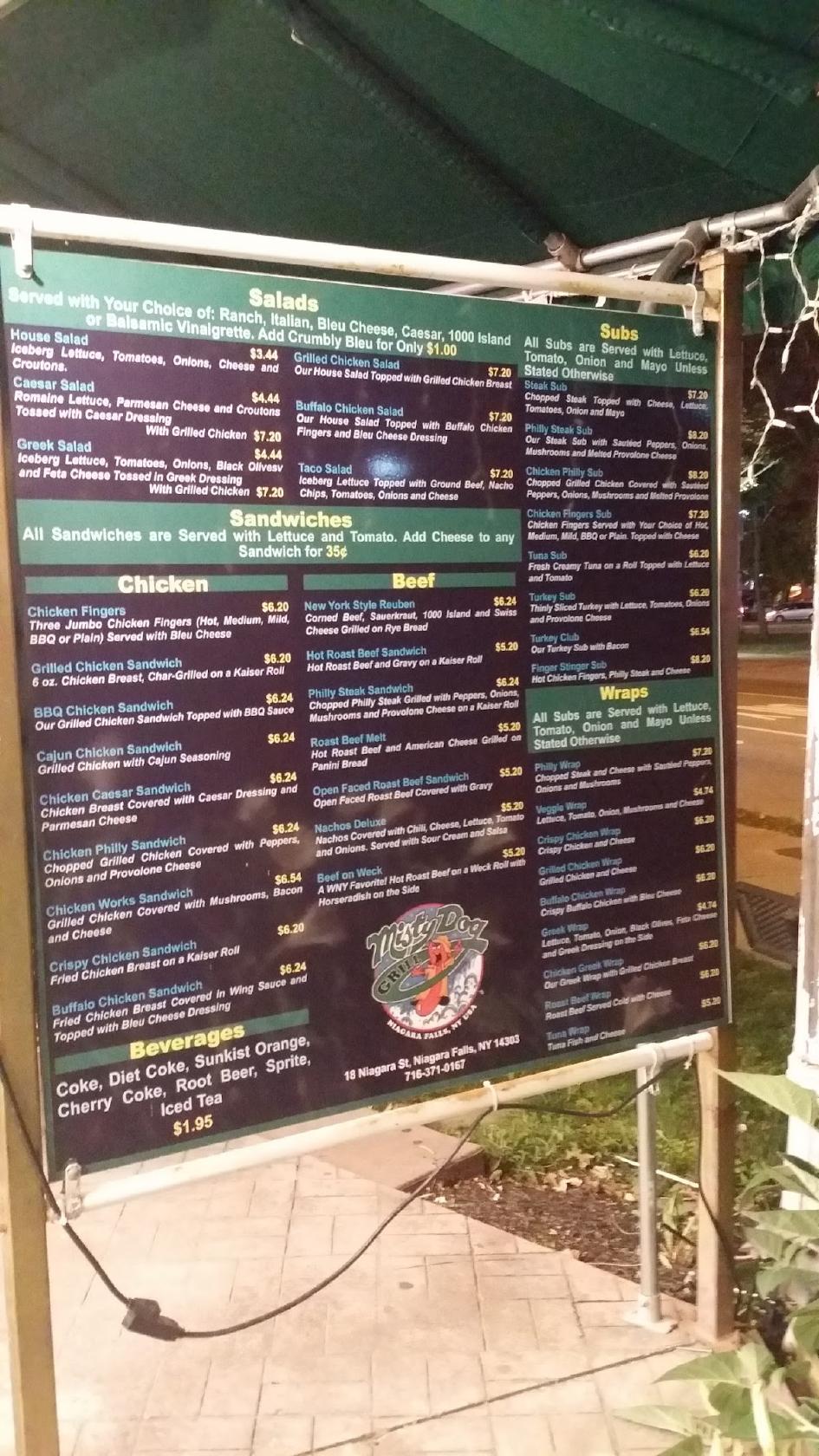 Menu at Misty Dog Grill restaurant, Niagara Falls