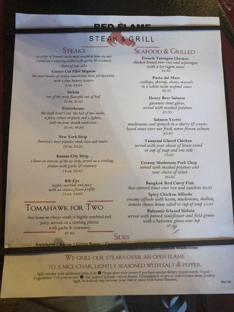 Carta de parrilla Red Flame Steak & Grill, The Woodlands