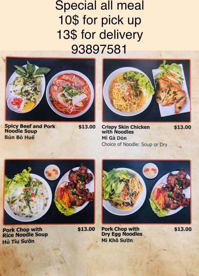 Menu at Saigon Noodle restaurant, Bondi Junction