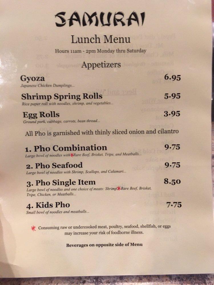Menu at Samurai restaurant, Billings, Central Ave ste f