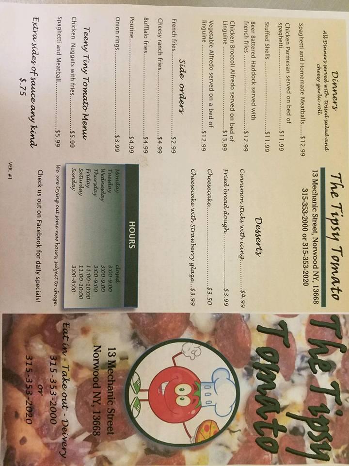 Menu at The Tipsy Tomato restaurant, Norwood