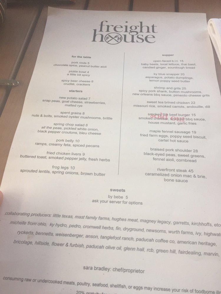 Menu at the freight house pub & bar, Paducah