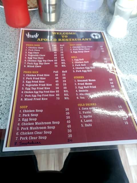 Menu at Apollo Restaurant, Aizawl