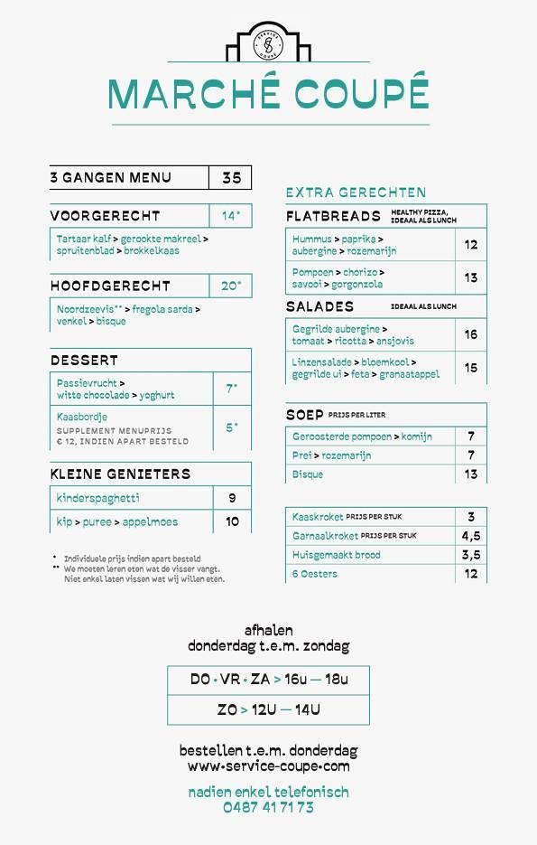 Menu at Bar Coupé, Temse