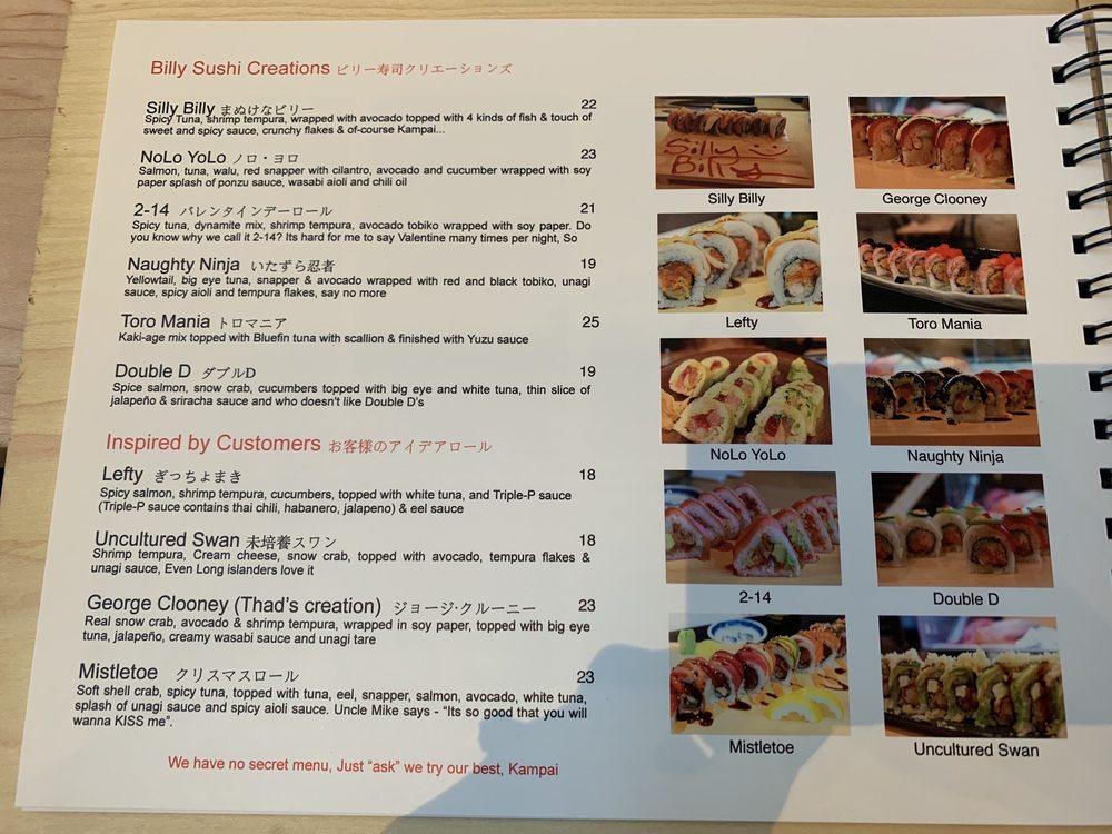 Menu at Billy Sushi ビリー寿司 restaurant, Minneapolis
