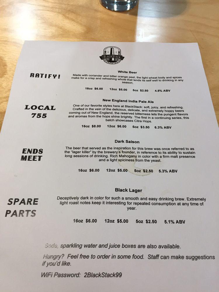 Menu at BlackStack Brewing pub & bar, Saint Paul
