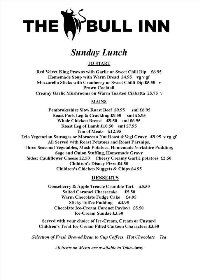 Menu at The Bull Inn pub & bar, Haverfordwest