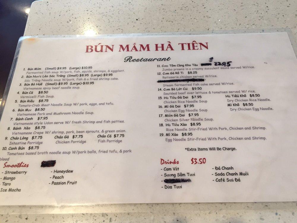 Menu at Bún Mắm Hà Tiên Simply Boba restaurant, San Jose