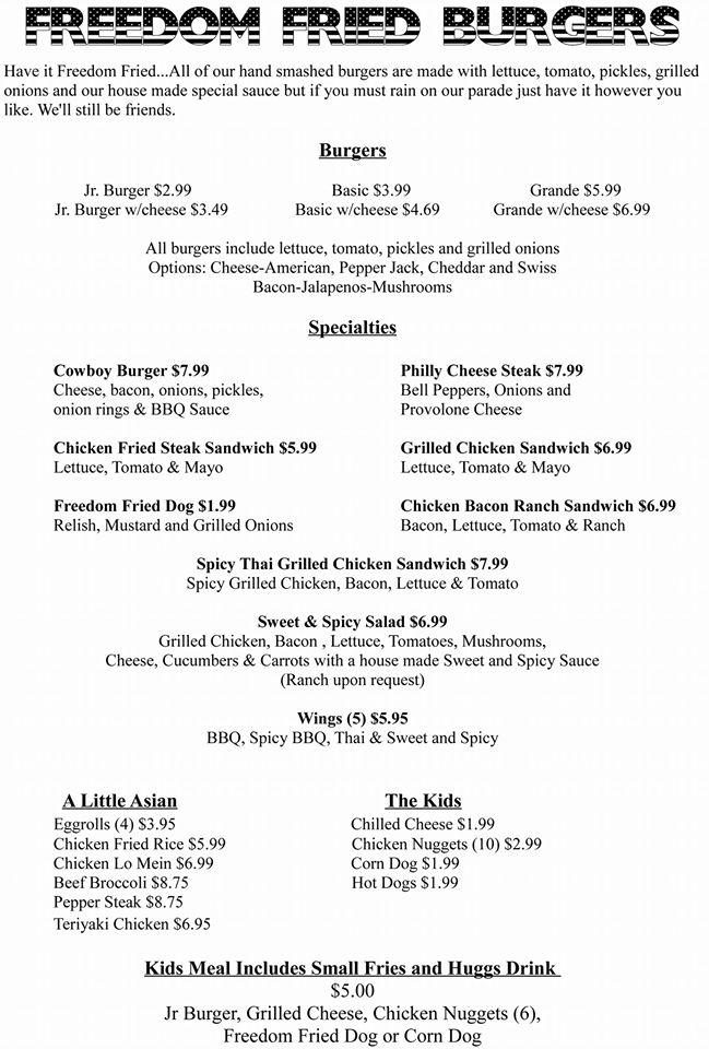 Menu at Freedom burgers & more restaurant, Sanctuary