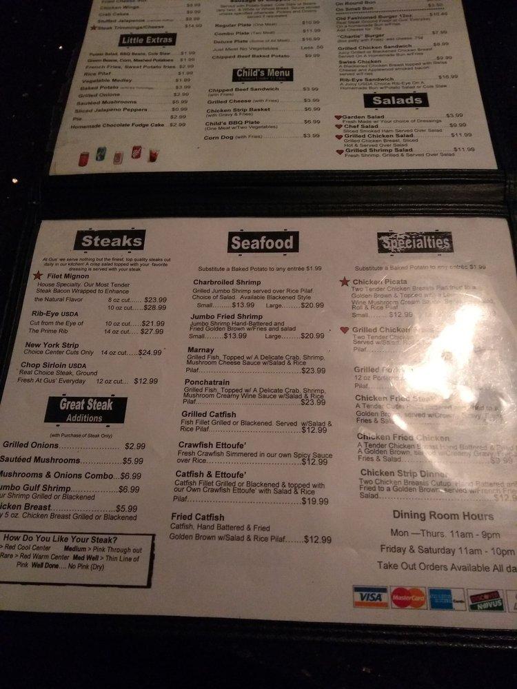 Menu at Gus' BBQ, Texas City, Palmer Hwy